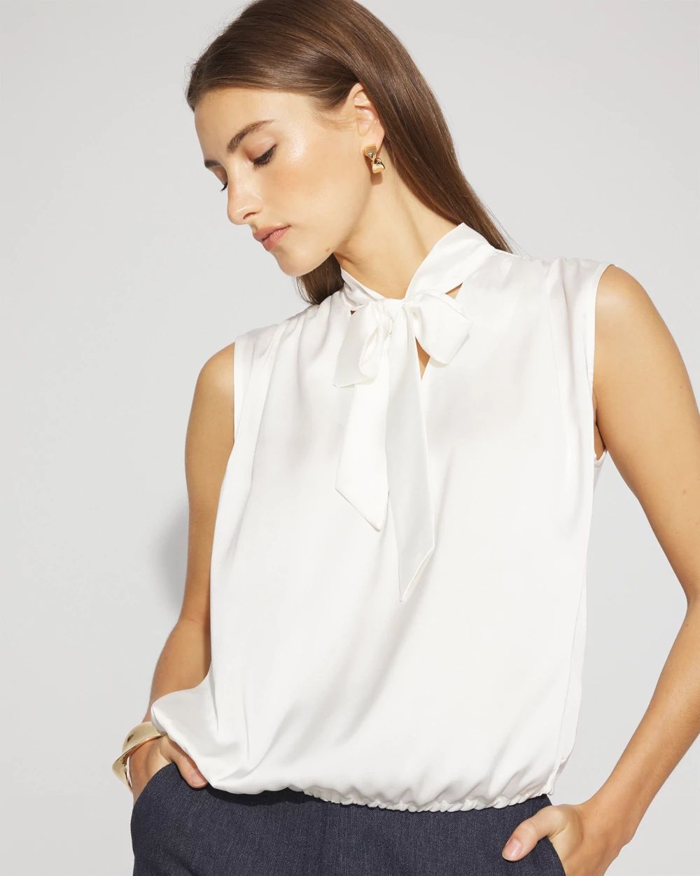 Bubble Hem Tie-Neck Shell | White House Black Market